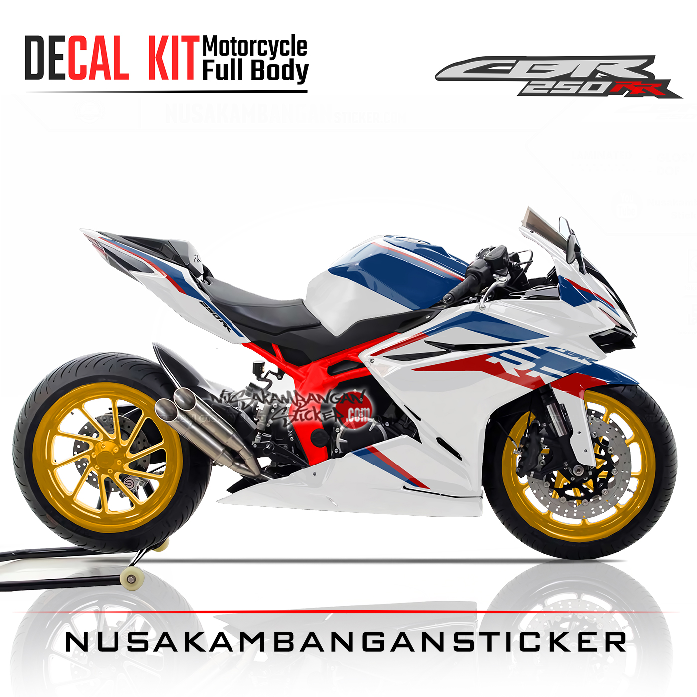 Decal CBR 250 RR – PUTIH GRAFIS BIRU – Nusakambangan Sticker
